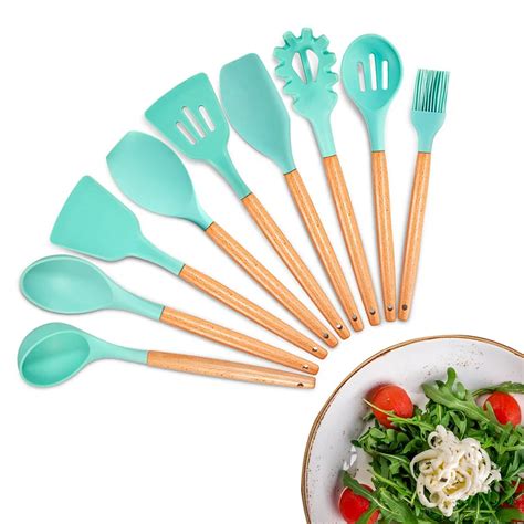 Silicone Cooking Utensils Kitchen Utensil Set 11 Pieces Acacia Wooden