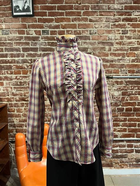 70s Plaid Ruffle Victorian Blouse Gem
