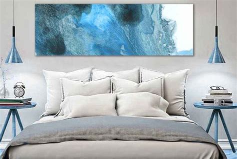 Cuadros modernos abstractos lienzo azul decorativo Tamaño 90 x 30 cm