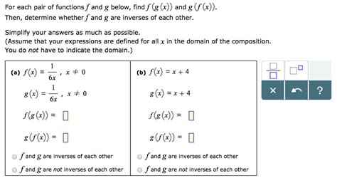 solved for each pair of functions f and g below find