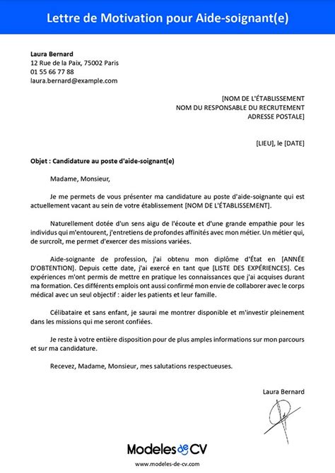 Lettre De Motivation Aide Soignante Exemple Gratuit