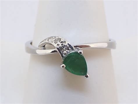 18 Carati Oro Bianco Anello 0 30 Ct Smeraldo Diamante Catawiki