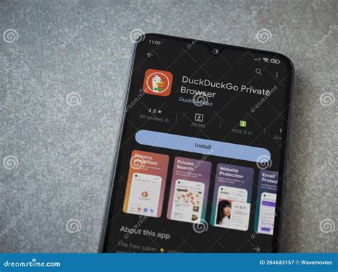 Duckduckgo Private Browser App Play Store Page On Smartphone On Ceramic