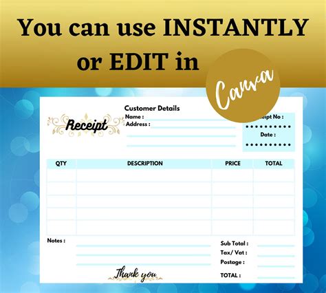 Printable Receipt Template Business CANVA A6 Size Etsy