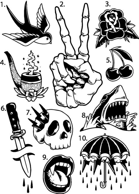 Pre Made Ready To Use Flash Tattoo Stencils Set Of Etsy