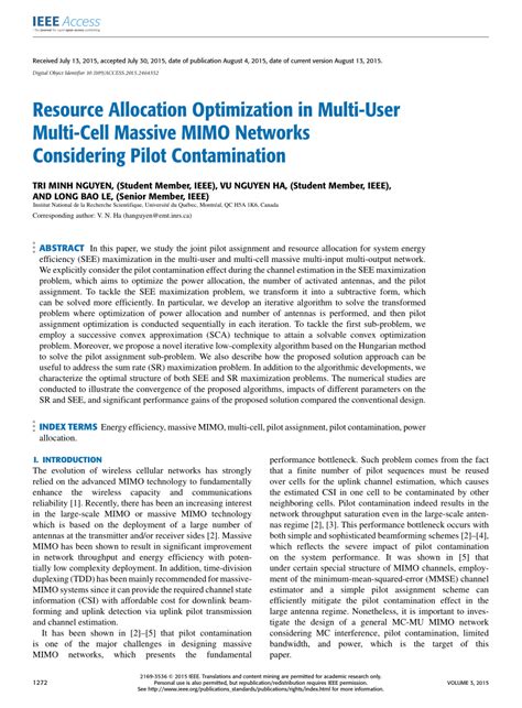 pdf resource allocation optimization in multi user multi cell massive mimo networks