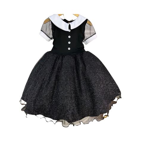Vestido Luxo Wandinha Familia Addams Vandinha Festa Preto Shopee Brasil