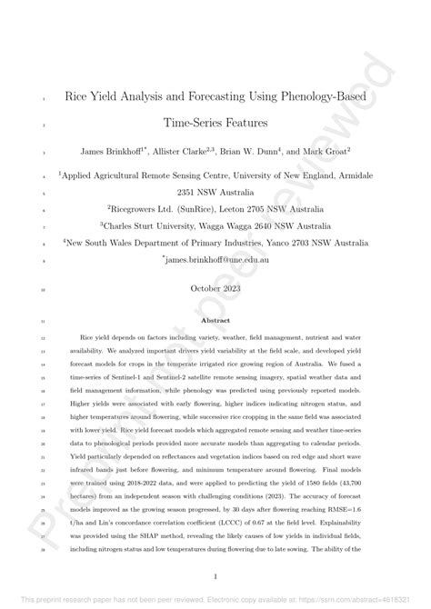 pdf rice yield analysis and forecasting using phenology based time series features