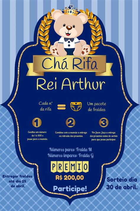 Convite Digital Chá Rifa Ursinho Príncipe Elo7
