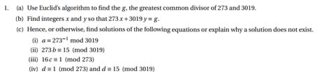 solved a use euclid s algorithm to find the g the