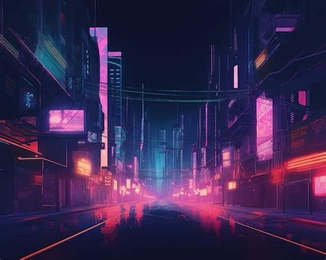 Uma rua da cidade luzes de néon e um letreiro que diz cyberpunk