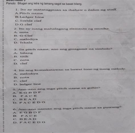 Panuto Bilugan Ang Letra Ng Tamang Sagot Sa Bawat Bilang Brainly Ph