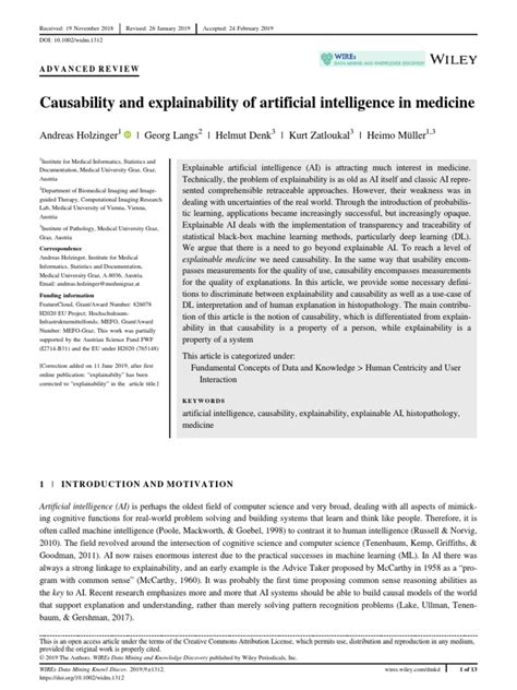 causability and explainability of artificial intelligence in medicine download free pdf