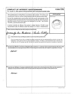 Fillable Online CONFLICT OF INTEREST QUE Fax Email Print PdfFiller