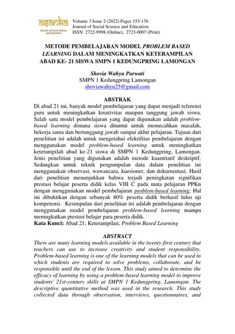 pdf metode pembelajaran problem based learning dalam meningkatkan keterampilan abad ke 21