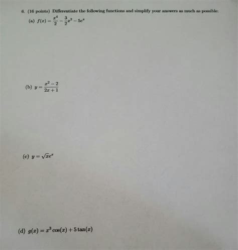 solved 6 16 points differentiate the following functions