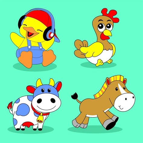 Um Desenho De Uma Galinha E Uma Vaca Vetor Premium