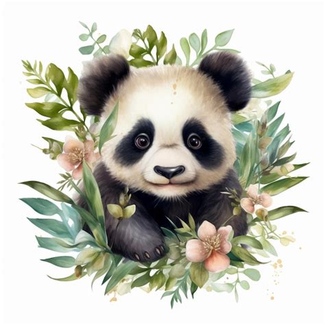 Un Oso Panda Est Sentado En Un Arreglo Floral Foto Premium