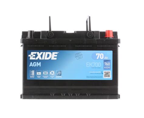 EK700 067AGM EXIDE EK700 Start Stop Batteri 12V 70Ah 760A B13 AGM