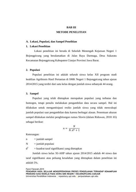 PDF BAB III METODE PENELITIAN A Lokasi Populasi Dan Sampel