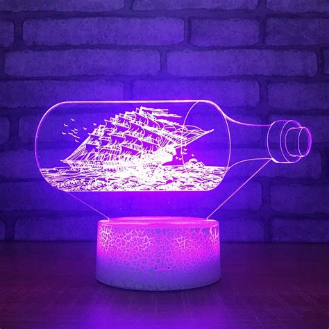 Lampka Nocna 3D Led Statek W Butelce Grawer Imię Plexido Sklep