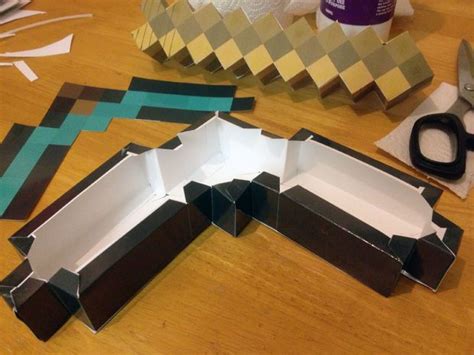 Create Your Own Life Sized Minecraft Diamond Pickaxe Paper Crafts Minecraft Papercraft Templates