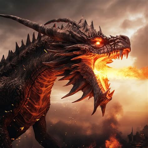 Premium Photo A Dragon With Fire Coming Out Of Its Mouth