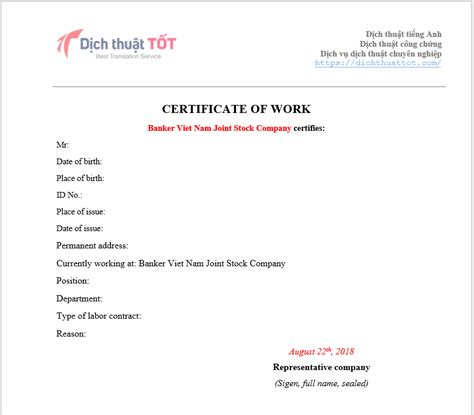 Giấy Xác Nhận Thời Gian Làm Việc Bằng Tiếng Anh Tải FREE