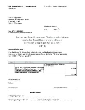 Fillable Online Goeppingen Antrag Auf Gewhrung Von Frderungsbeitrgen