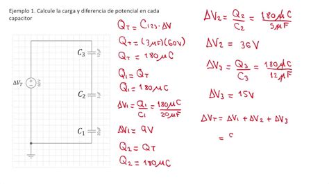 Capacitores en serie cálculo de la carga y la diferencia de potencial