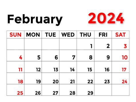 2024년 2월 달력 디자인 벡터 2024년 2월 2024년 2월 달력 월별 달력 2024 PNG 일러스트 및 벡터 에
