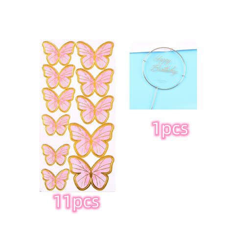 Pcs Golden Butterfly Cake Decorations Happy Birthday Acrylic Cake