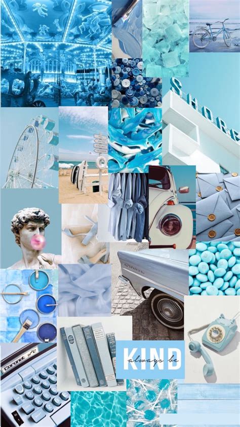 Blue And White Collage With Various Items In It