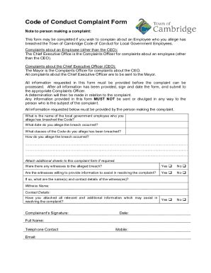 Fillable Online Code Of Conduct Complaint Form Fax Email Print PdfFiller