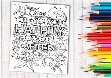 Wedding Favor Coloring Page Happily Ever After Custom Etsy