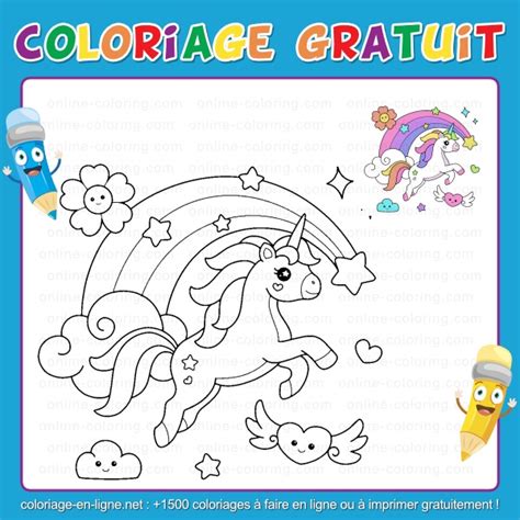 Coloriage Licorne arc en ciel dans les nuages Coloriage à imprimer ou