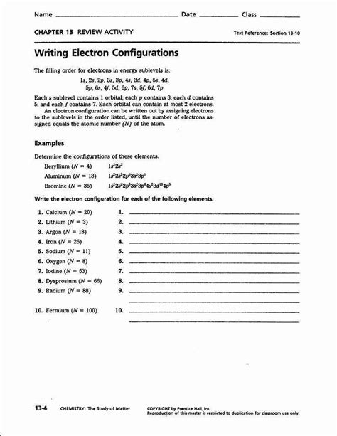 Electron Configuration Worksheet W311 Printable Word Searches