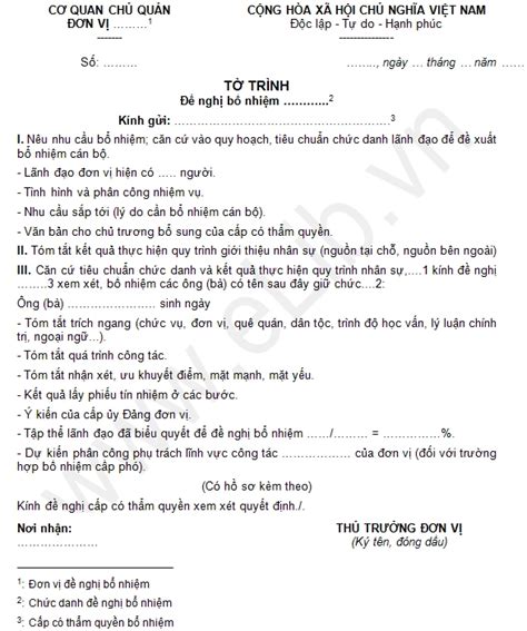 Mẫu tờ trình đề nghị bổ nhiệm lại chức vụ Giám đốc