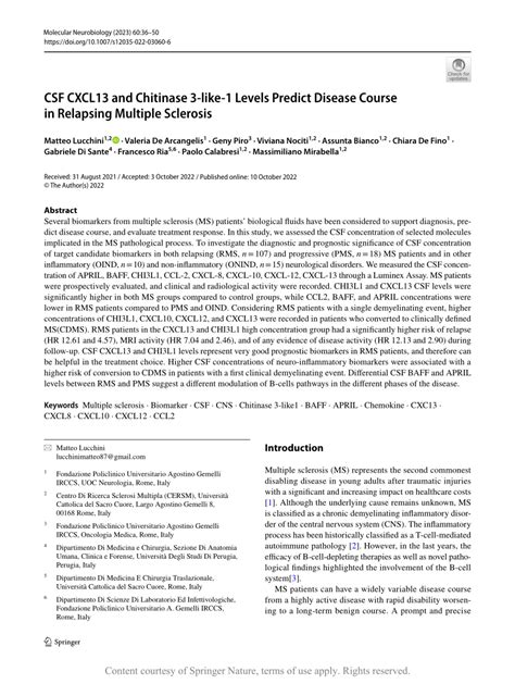 pdf csf cxcl13 and chitinase 3 like 1 levels predict disease course in relapsing multiple