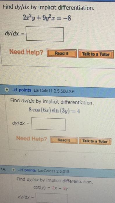 solved find dy dx by implicit differentiation dyldx need