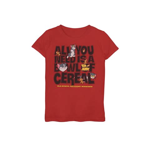 Girls 7 16 Tom And Jerry Bowl Of Cereal Text Graphic Tee In 2022 Graphic Tees Tees Mens Tops