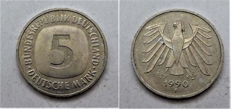 Bundesrepublik Deutschland BRD 5 Deutsche Mark 1990 F Fünf Mark