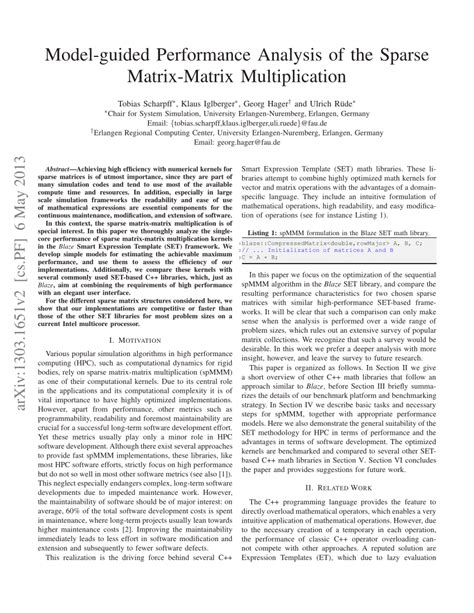 pdf model guided performance analysis of the sparse matrix matrix multiplication