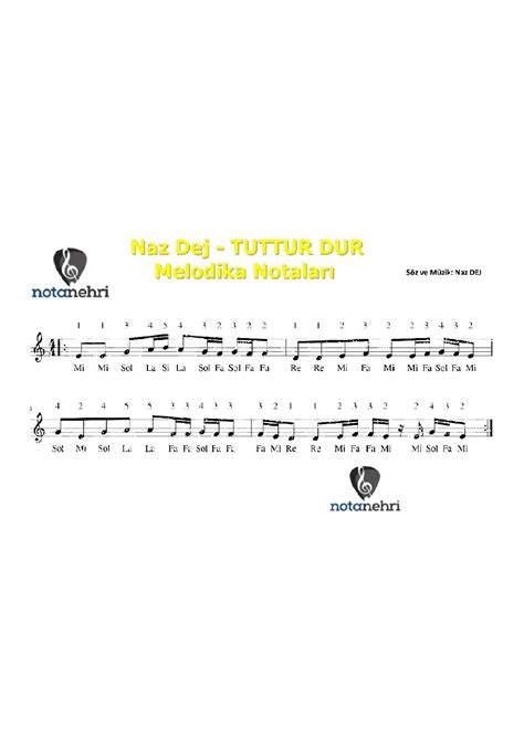 Naz Dej TUTTUR DUR Melodika Notalari Bağlama Notaları Do re mi