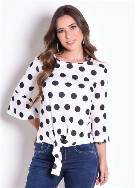 Blusa Mangas 7 8 Amarração Poá Queima de Estoque