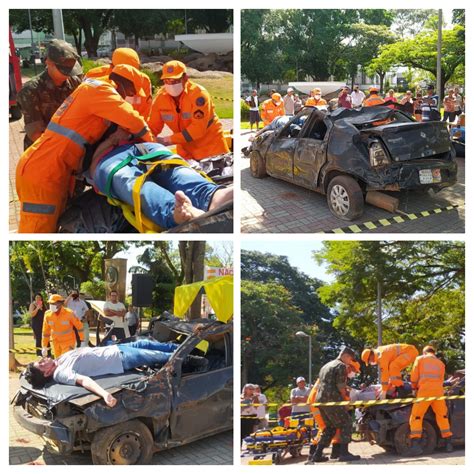Simulação de socorro a acidente automobilístico é realizada na Praça da