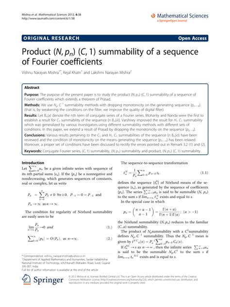 pdf product n p n c 1 summability of a sequence of fourier coefficients