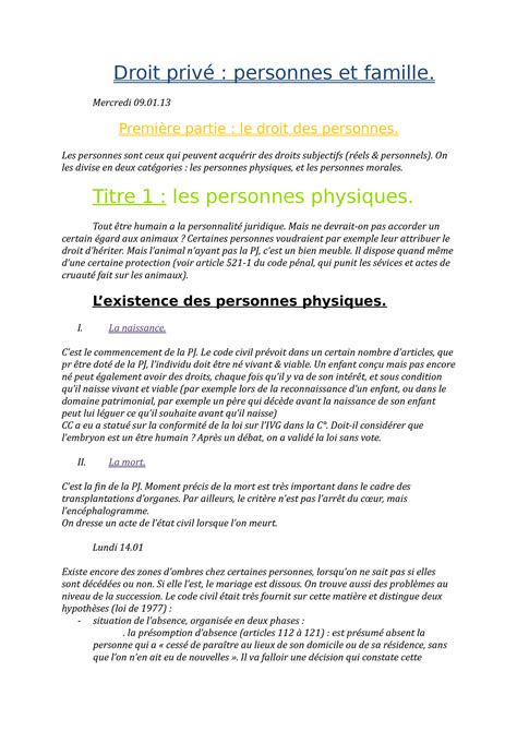 1ère partie Intro droit privé S1 L1 Droit privé personnes et
