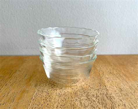 4 Vintage Pyrex Corning Thin Clear Glass Prep Bowls Ramekin Bowls 463