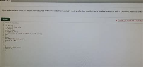 Solved Work Area Given An Int Variable N That Has Already Chegg